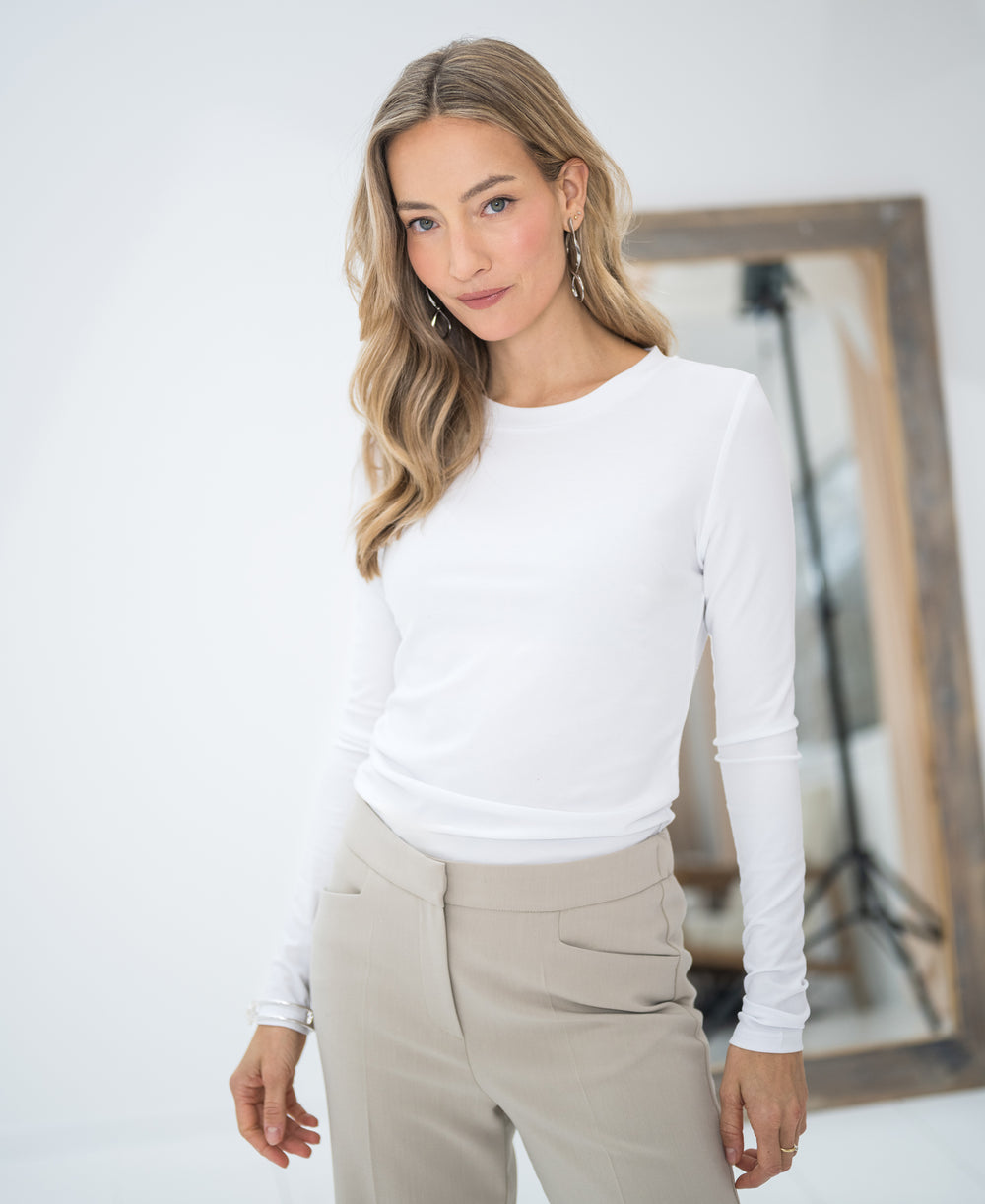 Wit T-shirt ronde hals met lange mouw LA JANE | PLEIN PUBLIQUE