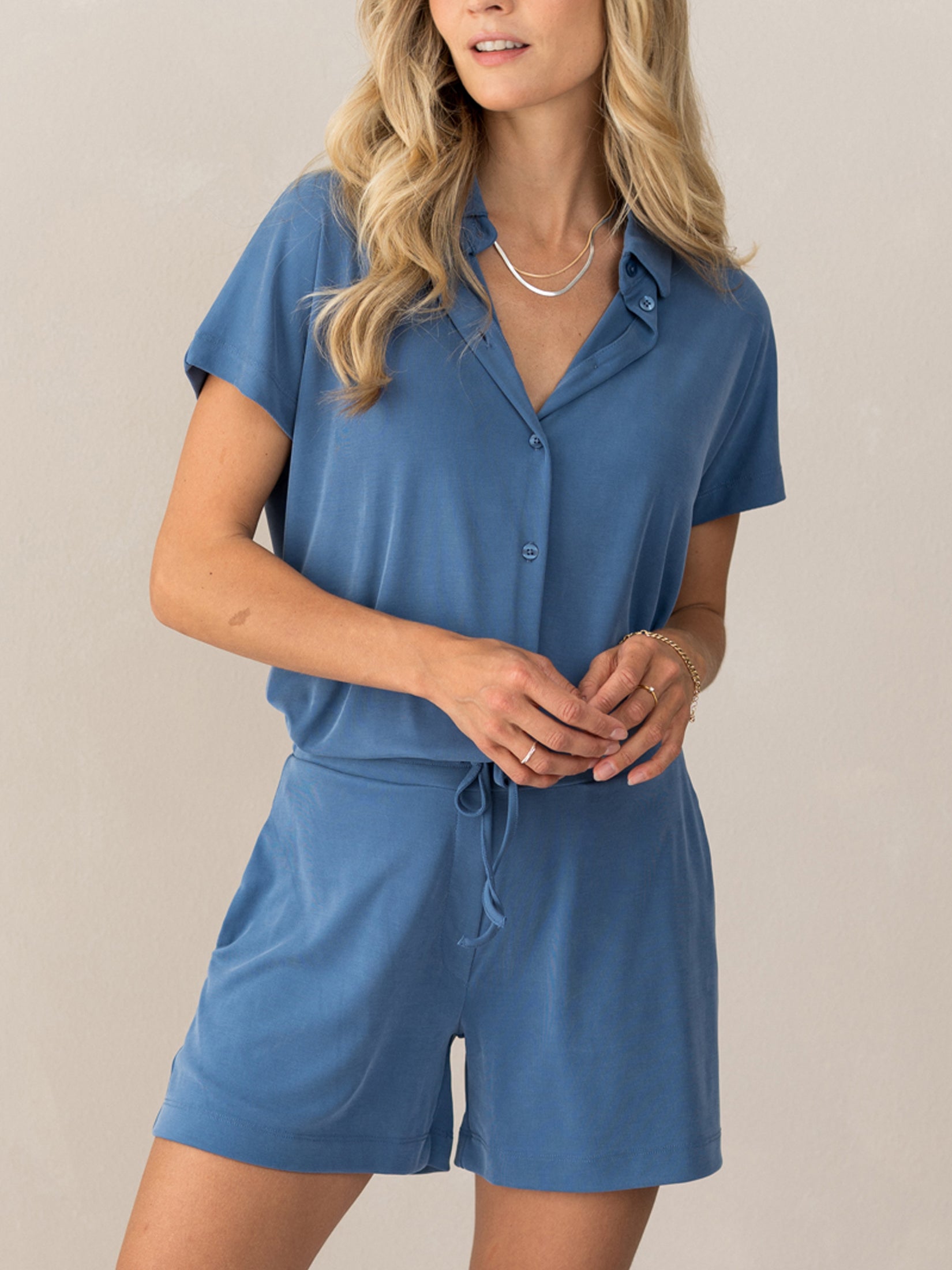 Jeans blauwe jersey rib short LA EMILIA| PLEIN PUBLIQUE