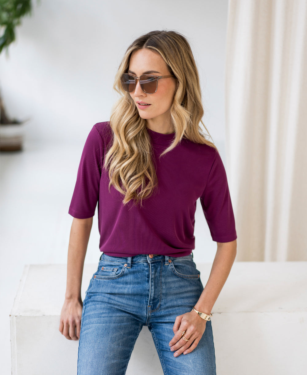 Magenta rib top met col LA MIXY | PLEIN PUBLIQUE